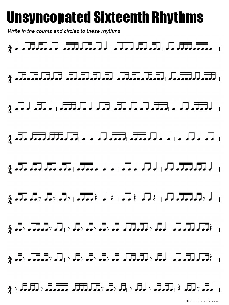 Level 1 Rhythm Practice - Key - Unsyncopated+16th+Rhythm+Practice | PDF