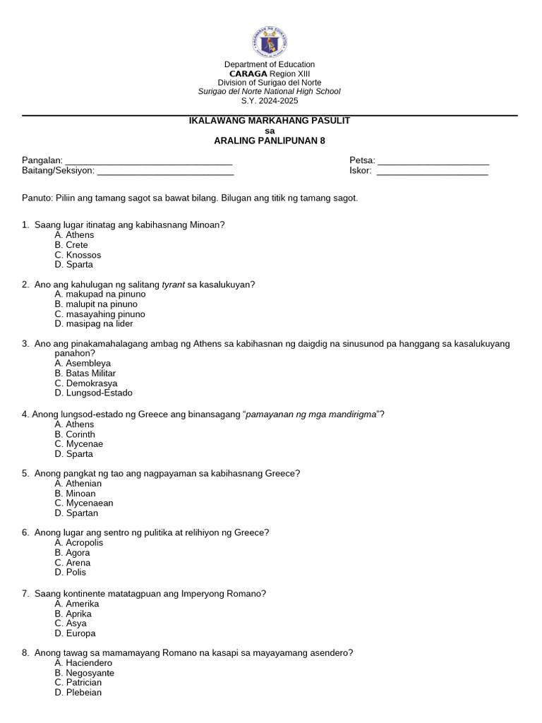 G8-Q2 Exam in AP edited | PDF