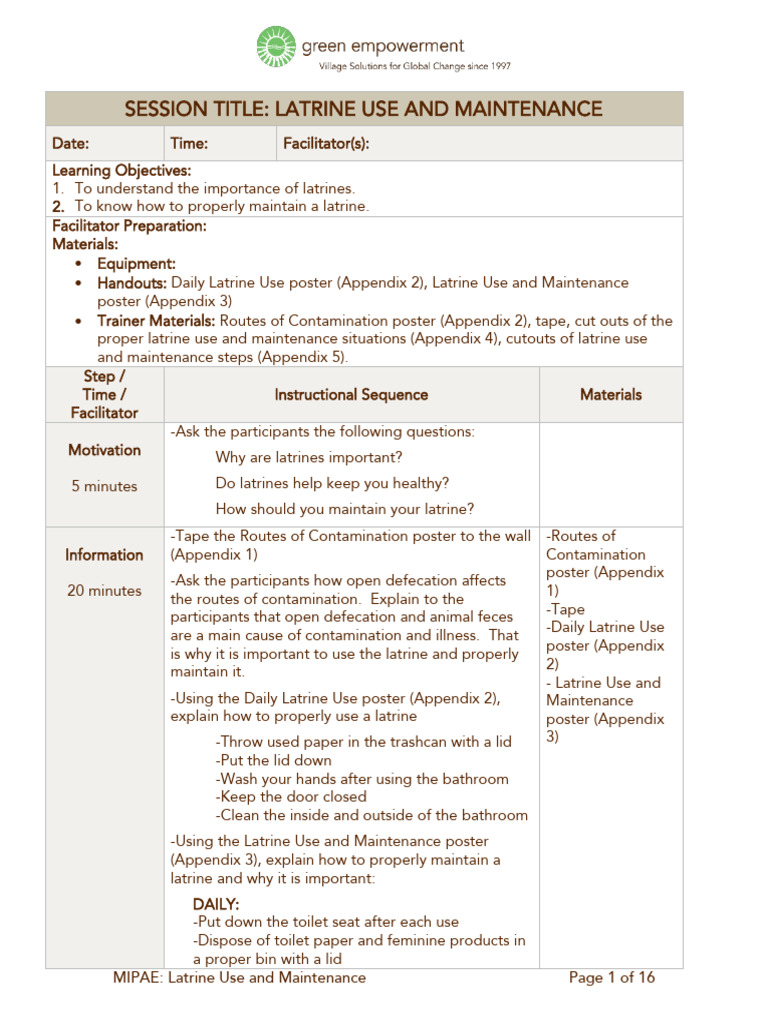 Latrine Use and Maintenance Guide | PDF | Hand Washing | Toilet