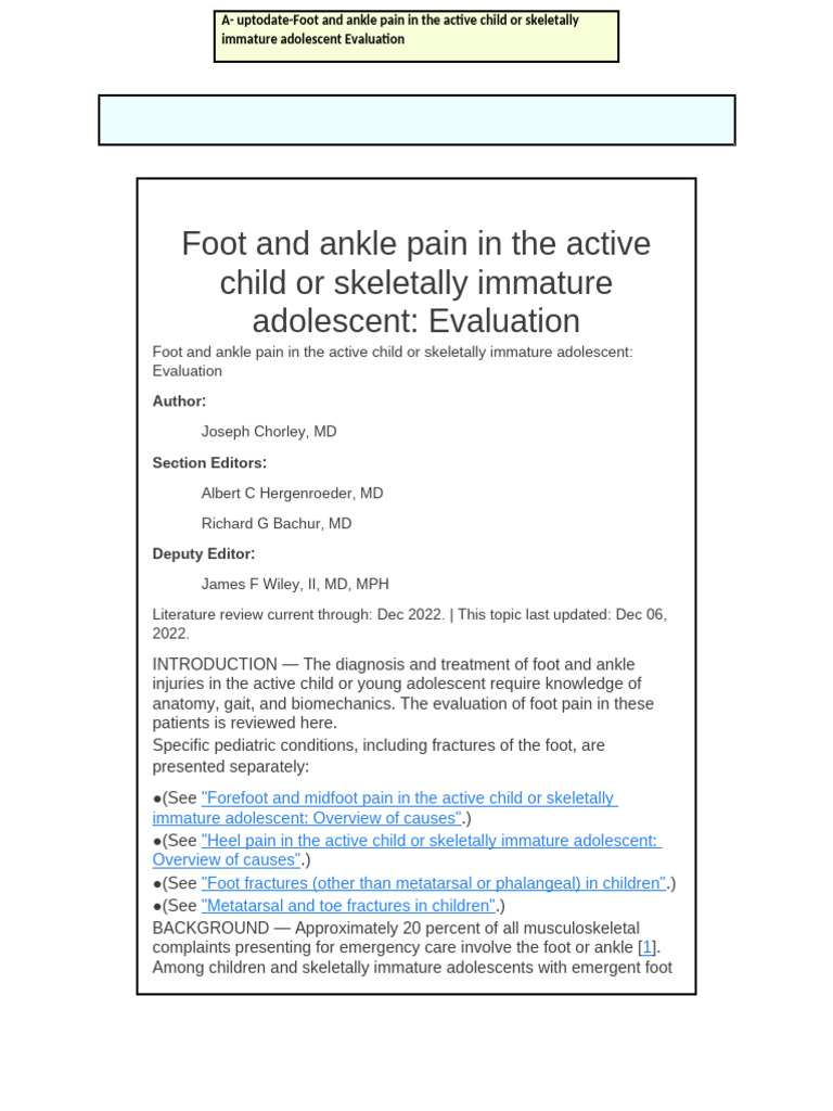 A - Uptodate-Foot and Ankle Pain in The Active Child or Skeletally ...