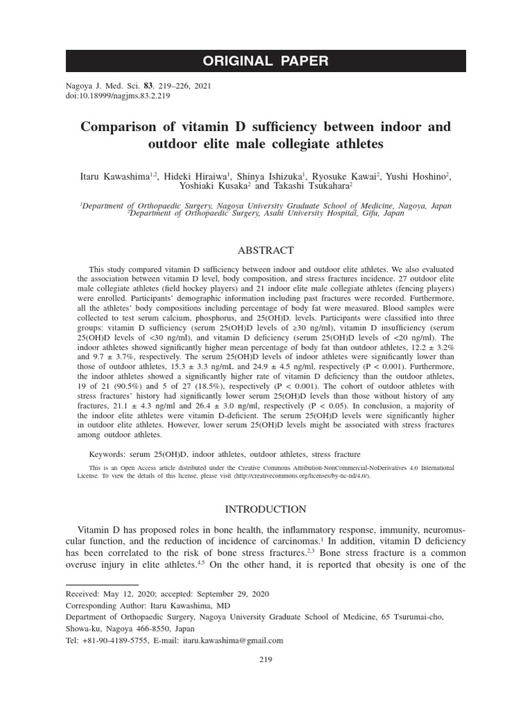 Comparison of vitamin D sufficiency between indoor and outdoor elite ... Comparison of vitamin D sufficiency between indoor and outdoor elite ...