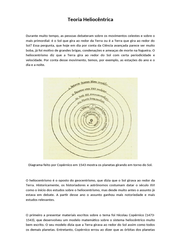 Teoria Heliocêntrica | PDF | Heliocentrismo | Nicolau Copérnico