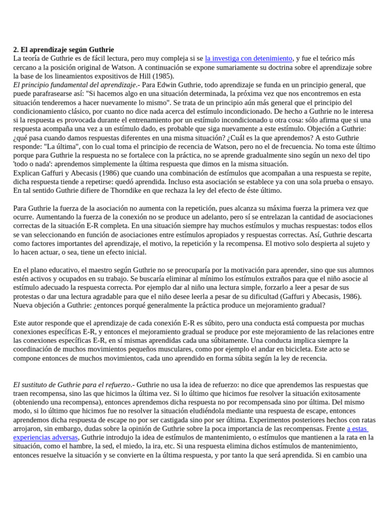 GUTHRIE. El aprendizaje | PDF | Aprendizaje | Comportamiento