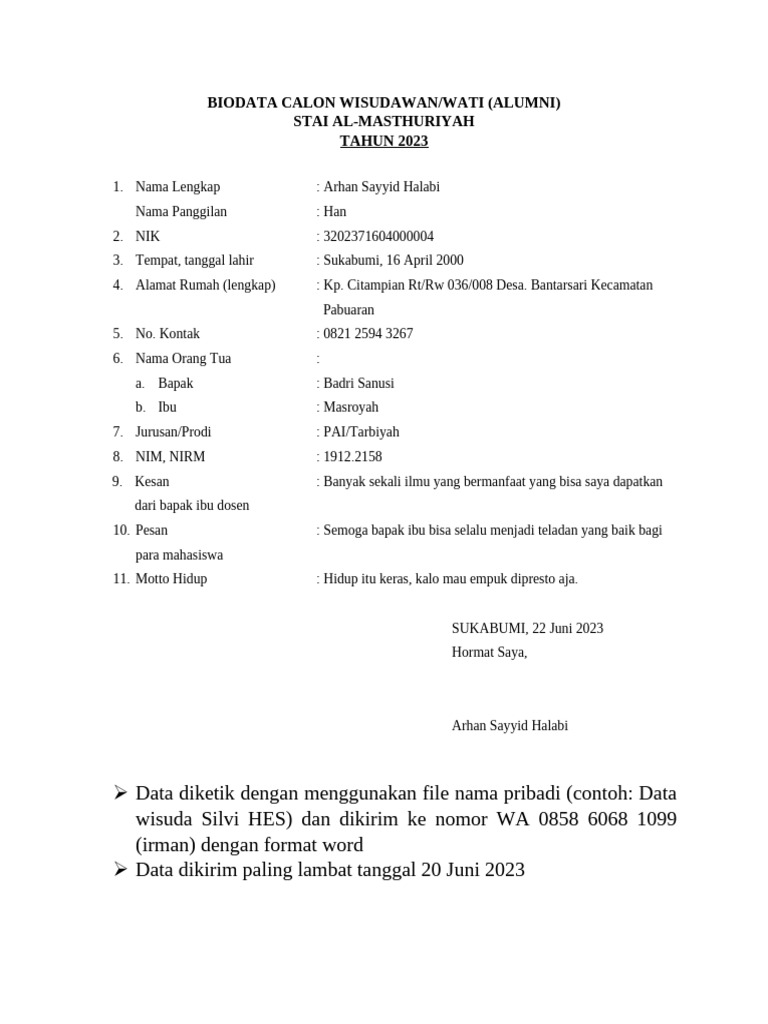BIODATA CALON WISUDAWAN | PDF