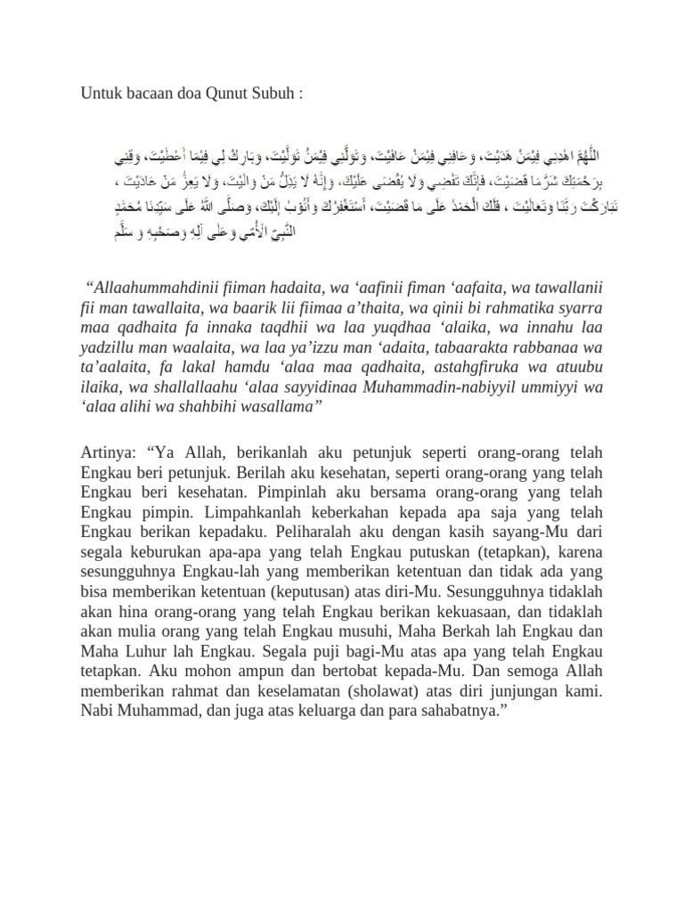 Untuk bacaan doa Qunut Subuh | PDF