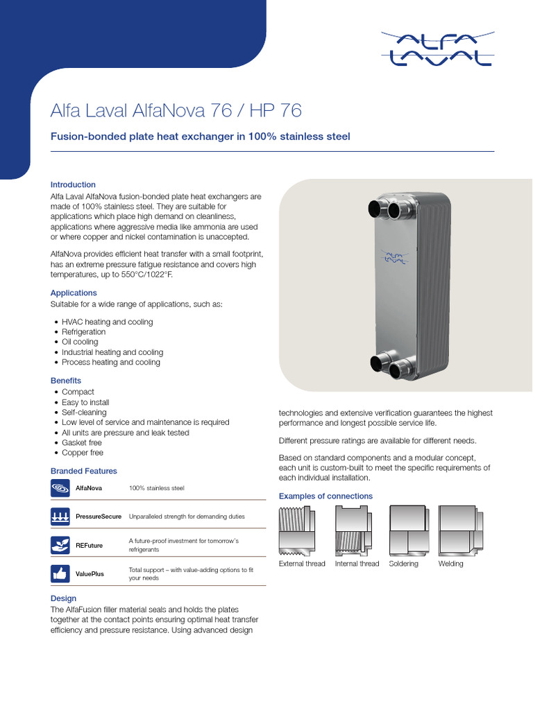 Alfa Laval Alfanova 76 Product Leaflet En | PDF | Heat Exchanger | Materials