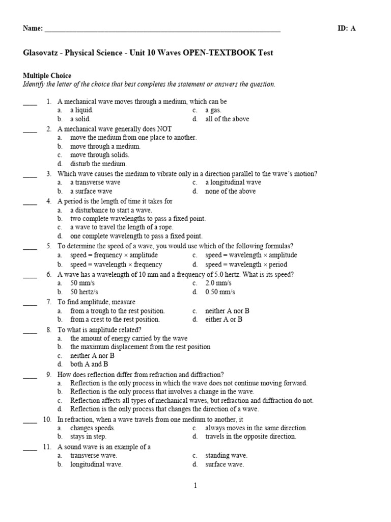 PS_Unit_10_Test | PDF | Waves | Electromagnetic Spectrum