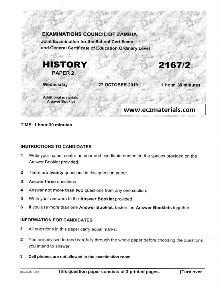 2010 History Paper 2 Past Paper | PDF