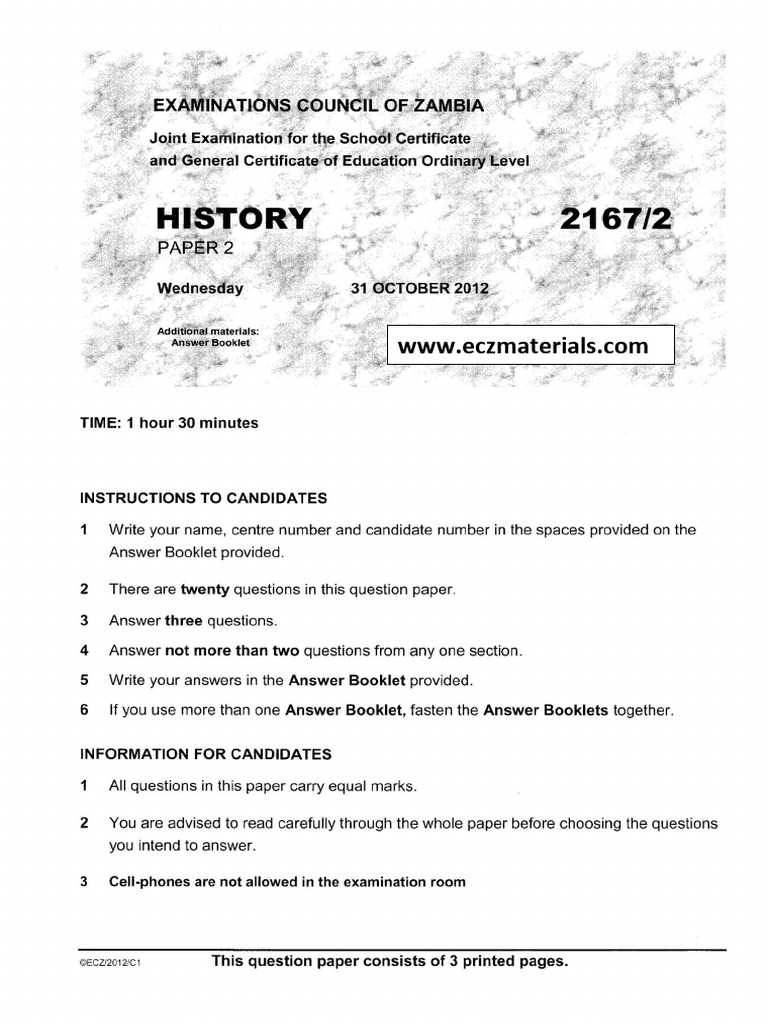 2012 History Paper 2 Past Paper | PDF