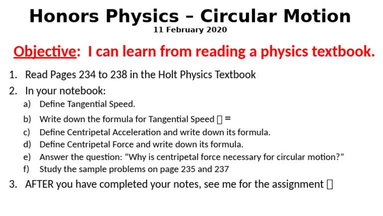 Honors Physics: Circular Motion Concepts | PDF