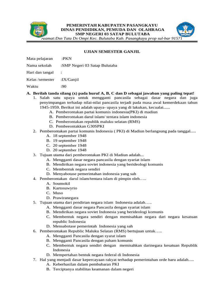 Soal Ujian PKN Kelas 9 | PDF
