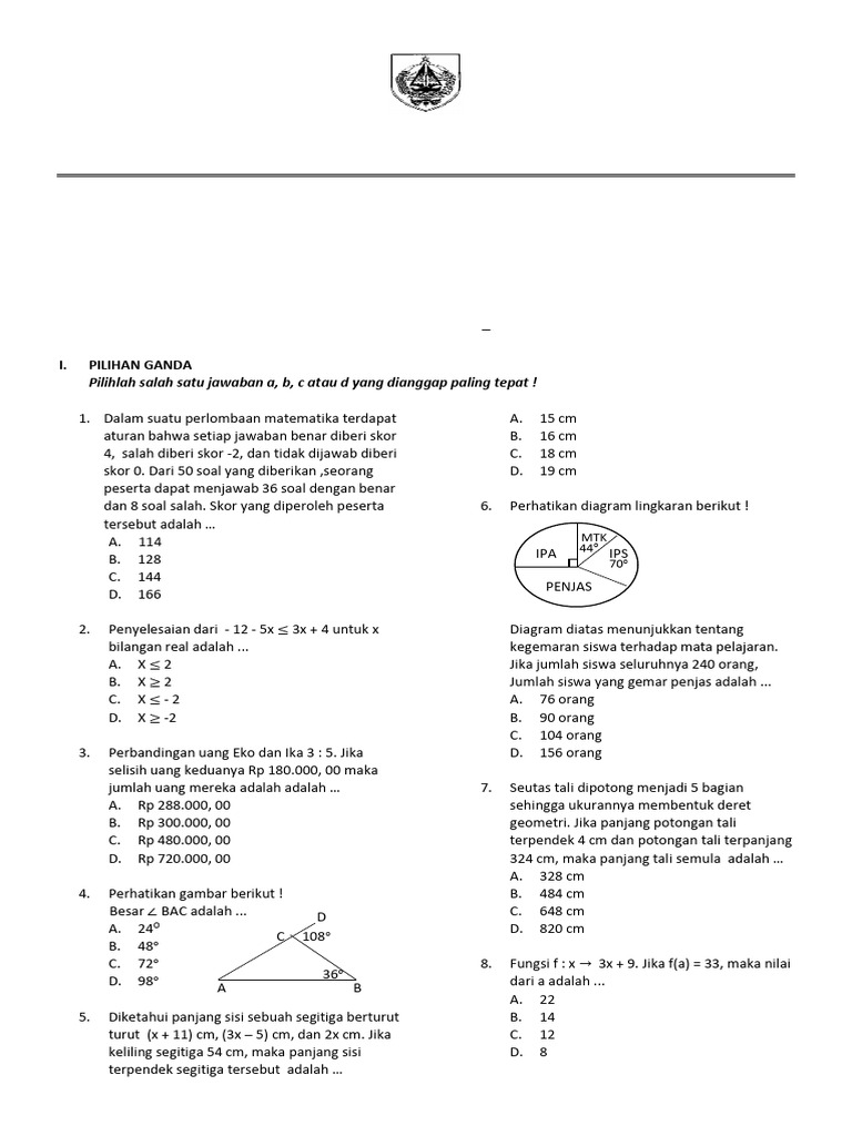 Soal Us Mat - Kelas 9 TP 2022-2023 | PDF