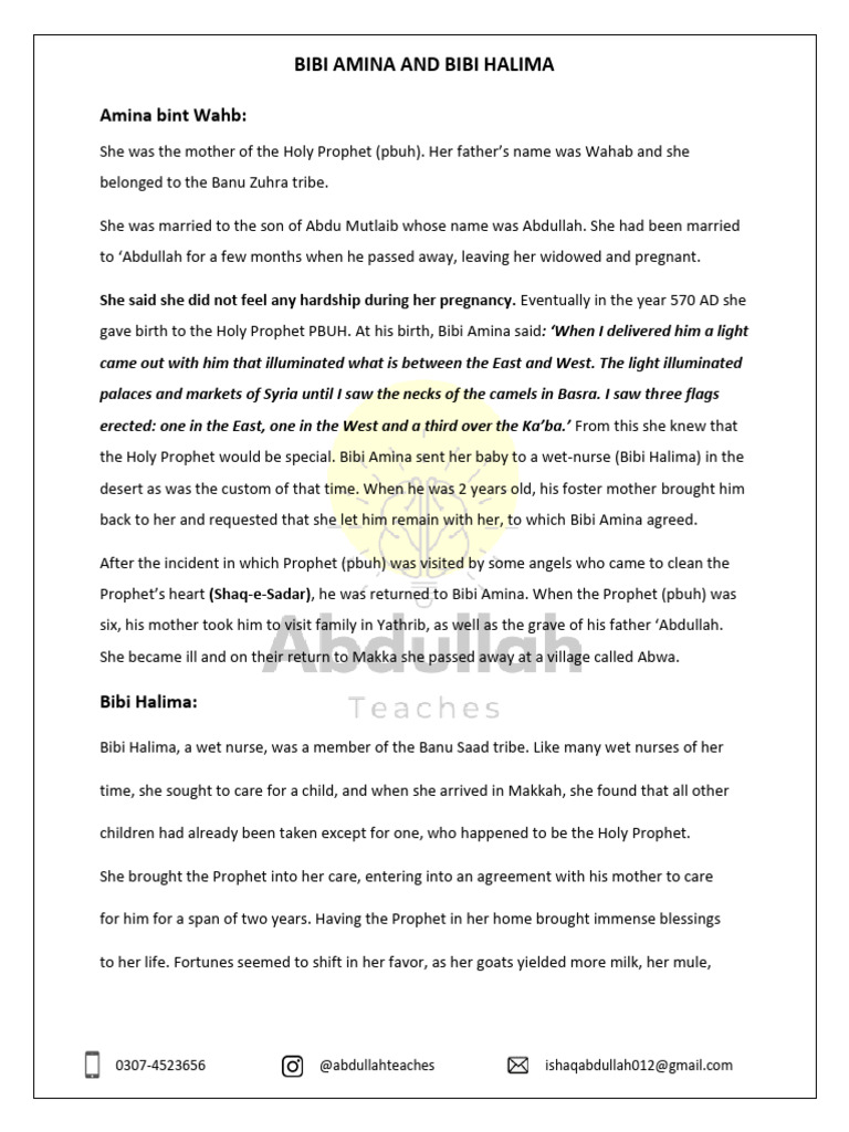 Bibi Halima and Amina-1 | PDF | Muhammad