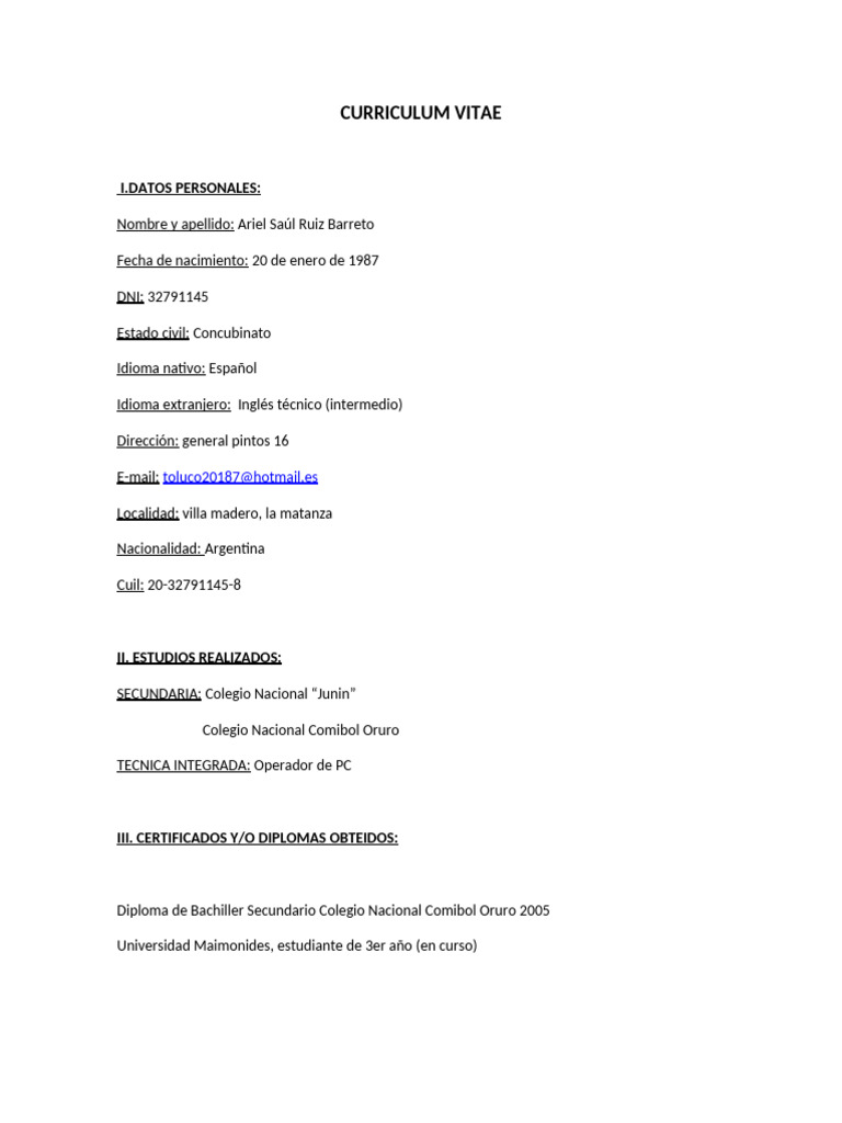 CV ARIEL Actualizado | PDF