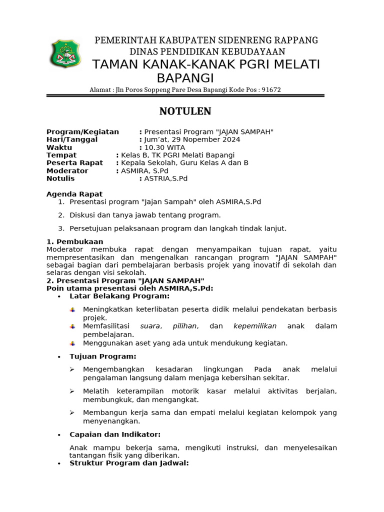 Notulen Presentasi RTL | PDF