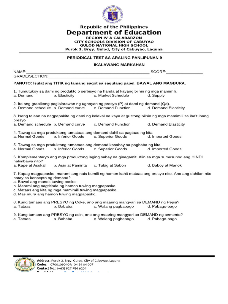 PERIODICAL TEST AP9 2ND Quarter KEYT TOS REVISED | PDF