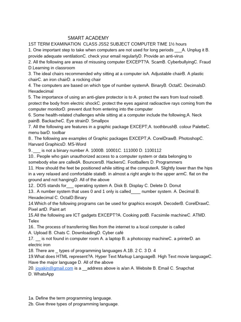 COMPUTER JSS2. | PDF | Computing