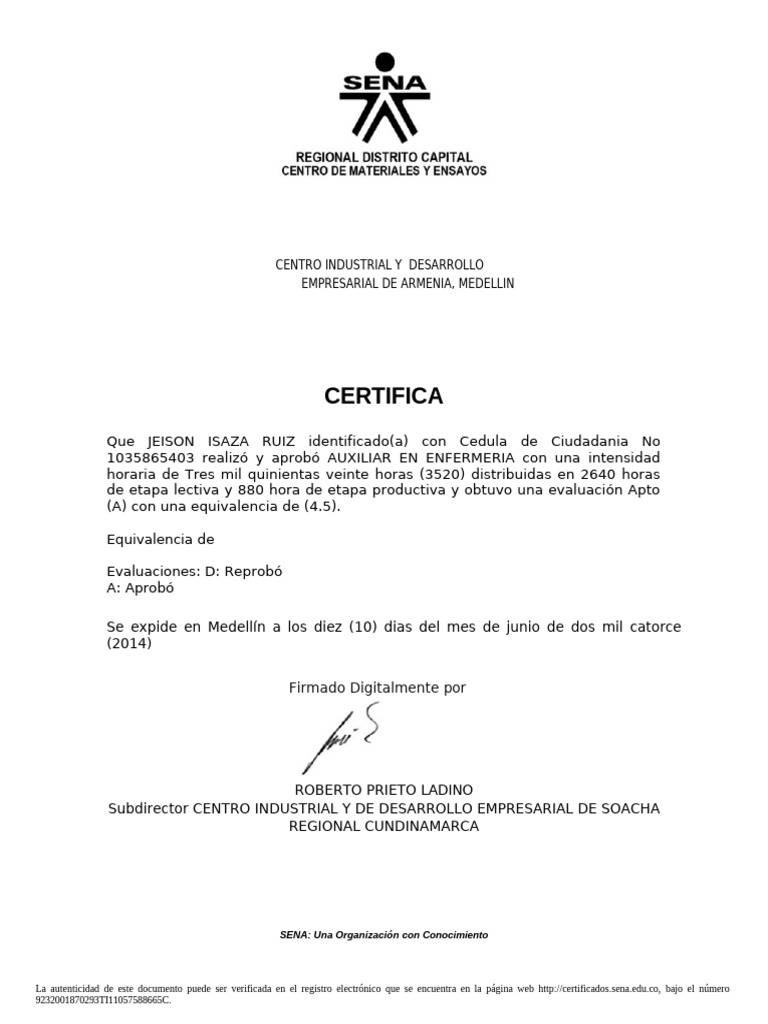Certificado sena | PDF
