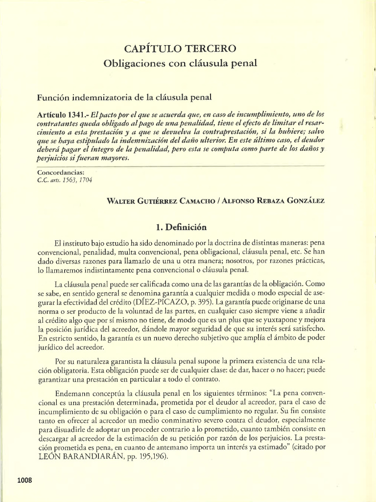 Gutierrez y Rebaza, Cláusula Penal (Completo) | PDF