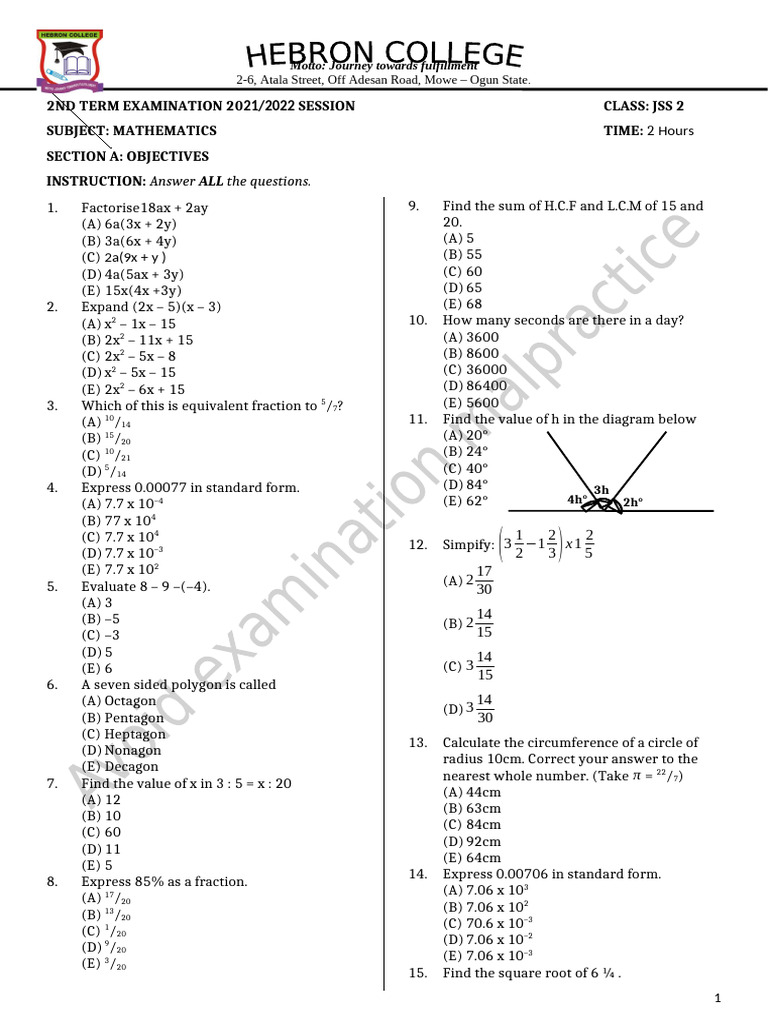 Maths JSS 2 (2nd Term 2022) | PDF | Geometry | Euclidean Plane Geometry