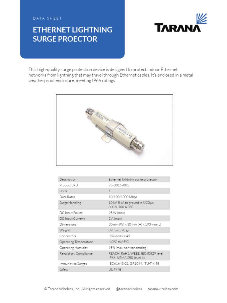 Ethernet Lightning Surge Protector | PDF