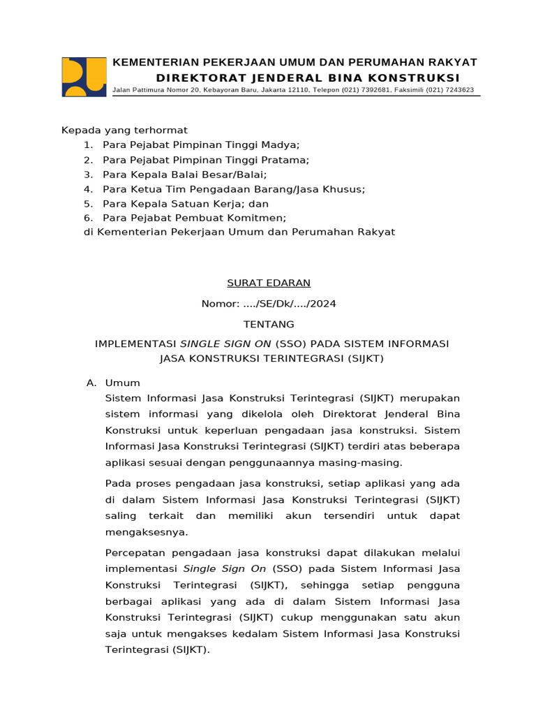 Draft - SE Dirjen Bikon Implementasi Single Sign On (SSO) Pada Sistem ...
