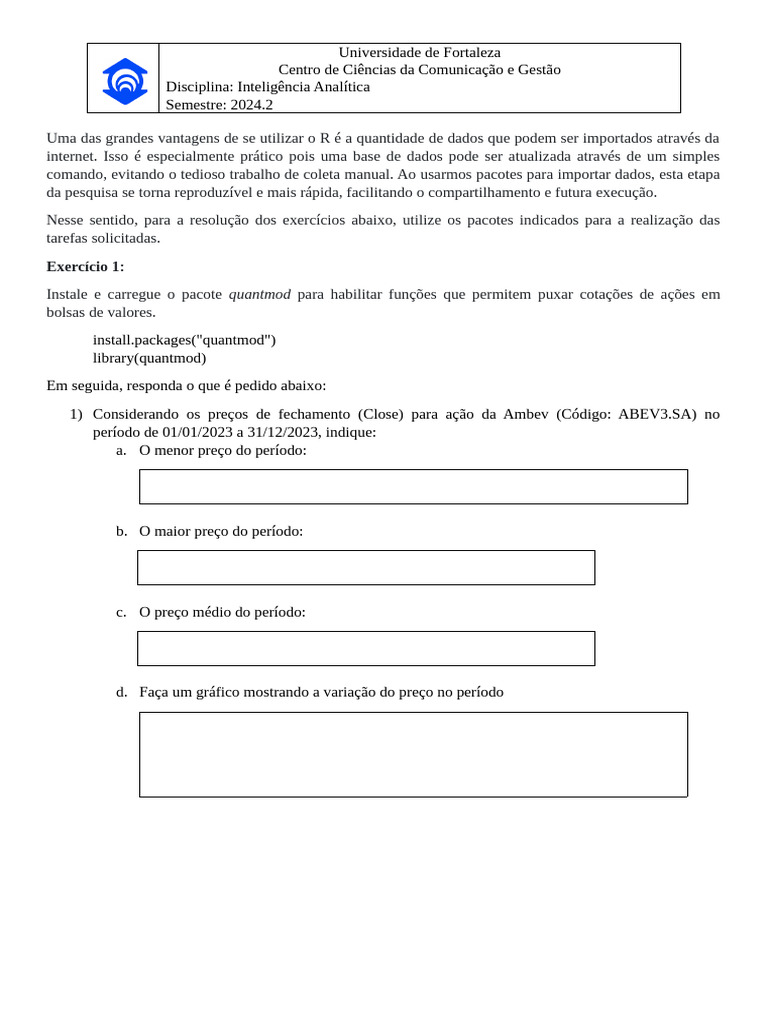 Exercício 1 - Pacote quantmod (2) | PDF