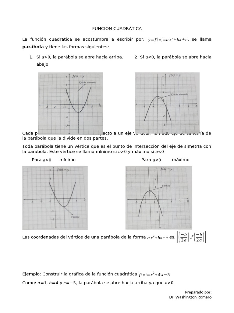 Función Cuadrática y sus Parábolas | PDF | Matemáticas | Geometría