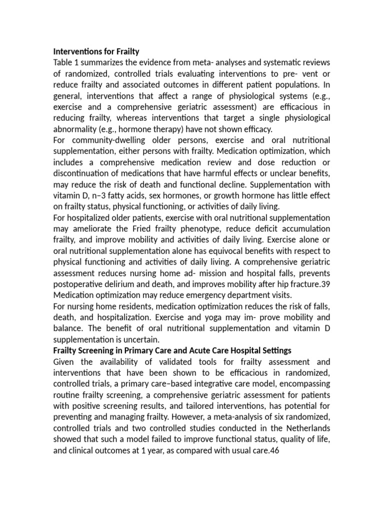 Interventions For Frailty | PDF | Geriatrics | Surgery
