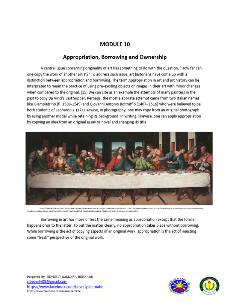 Module 10 Art Appropriation | PDF | Intellectual Property | Copyright