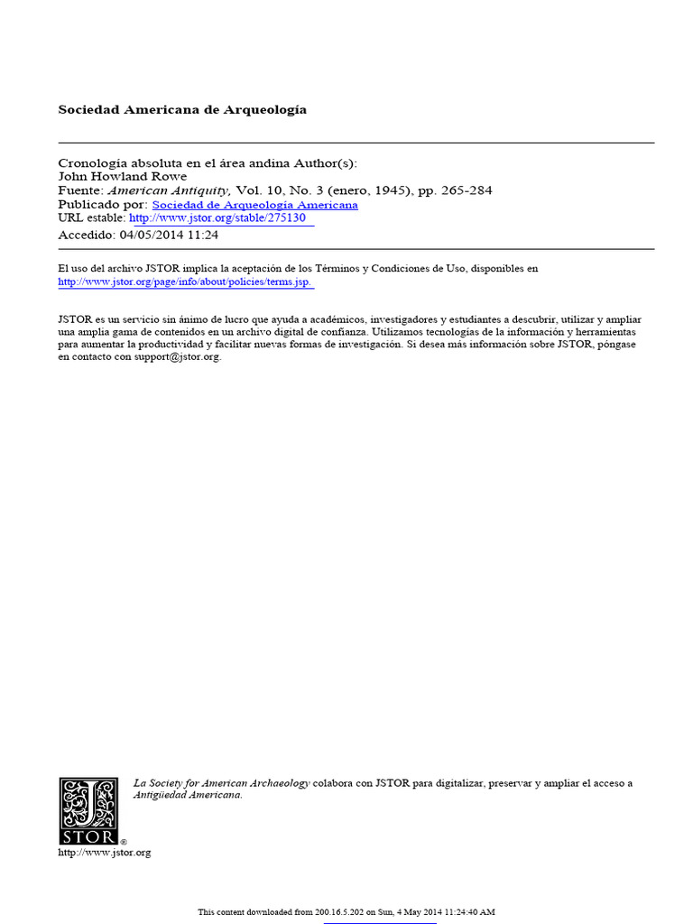Absolute Chronology John Rowe Es | PDF | Imperio Inca