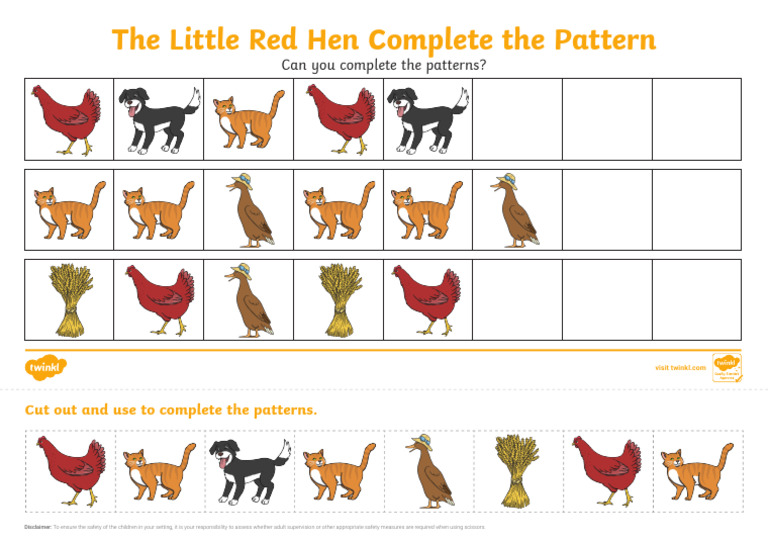 The Little Red Hen Complete The Pattern Activity | PDF