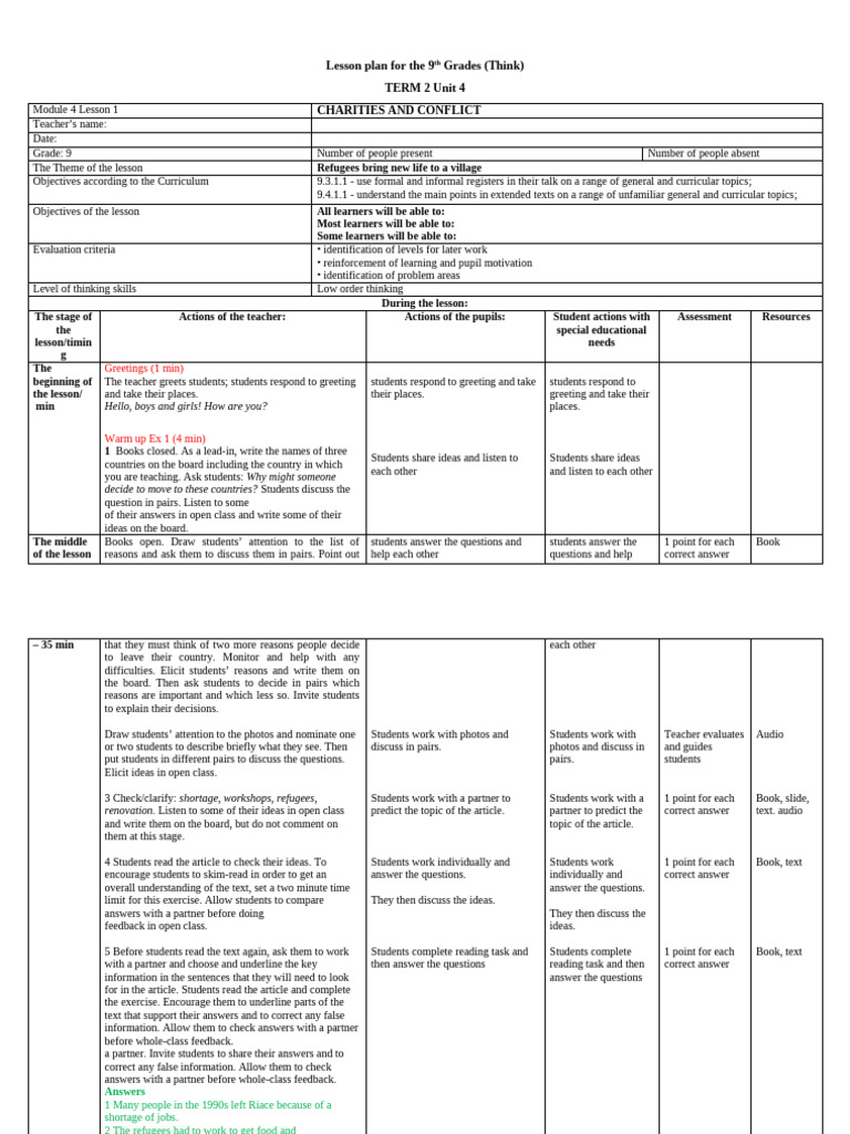 UNIT 4 - GRADE 9 Think 2024 | PDF | Curriculum | Question
