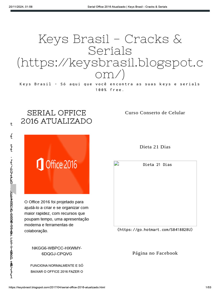 Serial Office 2016 Atualizado - Keys Brasil - Cracks & Serials | PDF | Programas | Software de ...