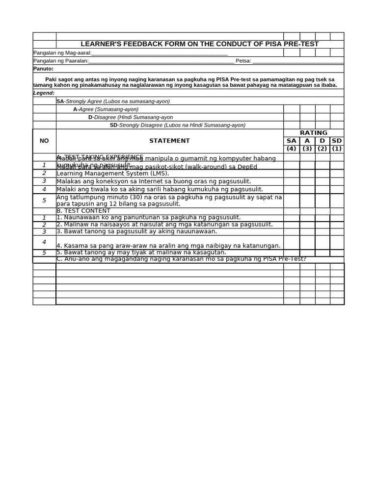 F Pisa Pre-Test Monitoring-Tool | PDF