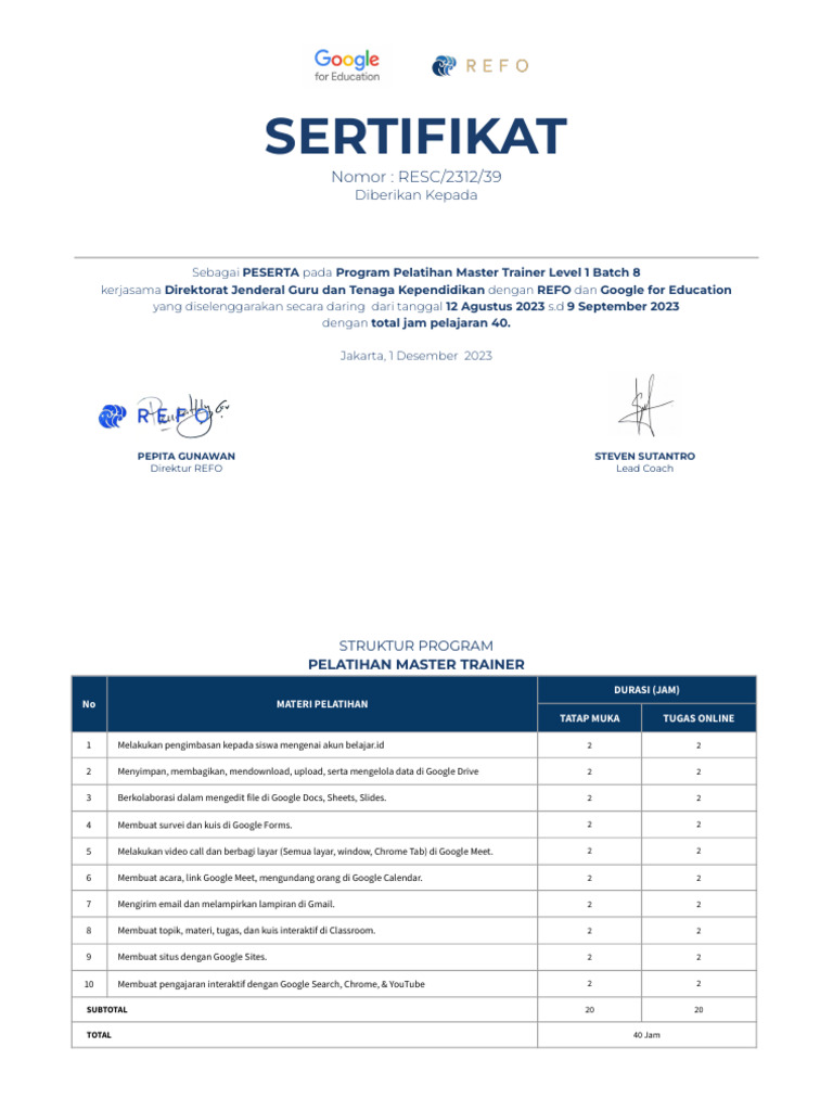 Sertifikat Hadi Purwanto GMT | PDF