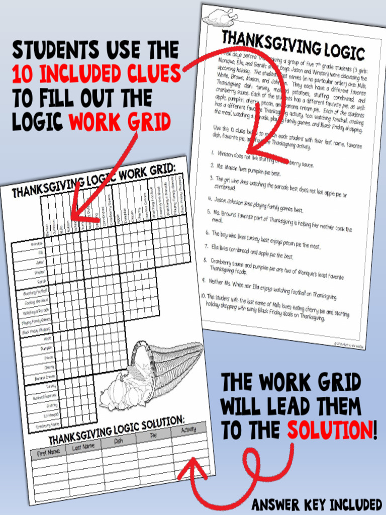 10 Included Clues Work Grid: Students Use The To Fill Out The Logic | PDF