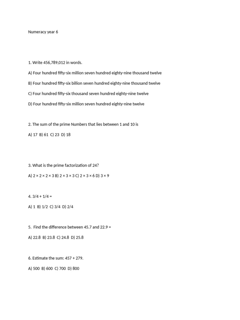 Numeracy Year 6 Christmas Term 2024-1 | PDF | Number Theory ...