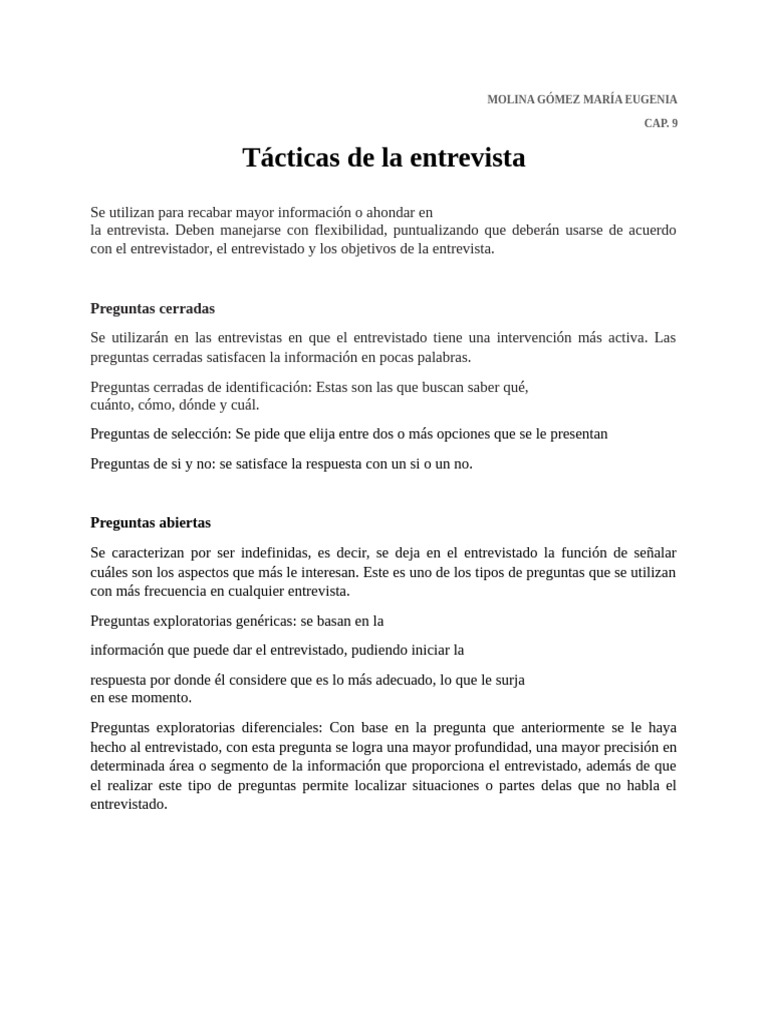 Tacticas de La Entrevista Cap 9 | PDF | Las emociones | Información