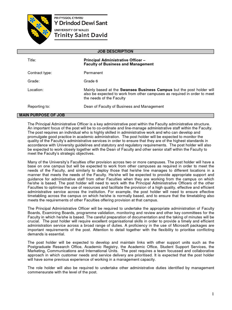 Principal Administrative Officer Role | PDF | Occupational Safety And ...