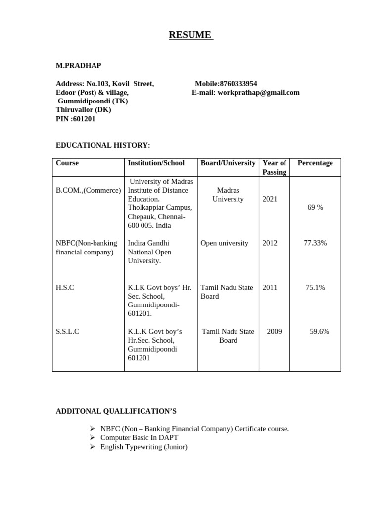PRADHAP RESUME-1 | PDF
