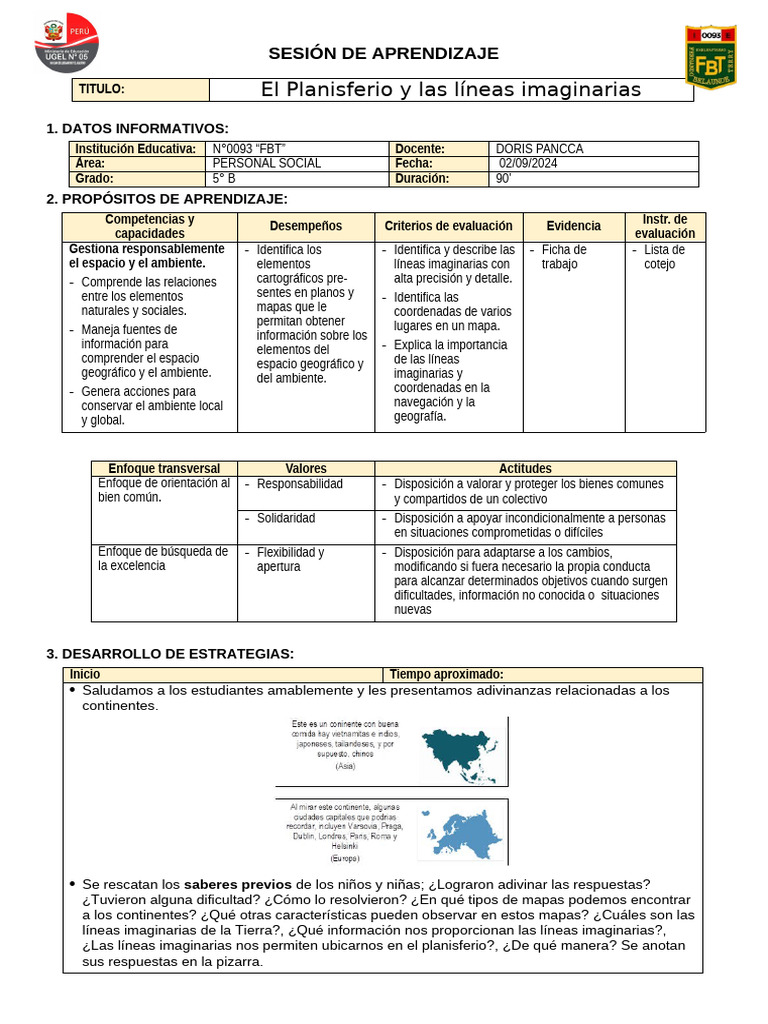Sesión de P.S. 01 - Planisferio | PDF | Mapa | Evaluación