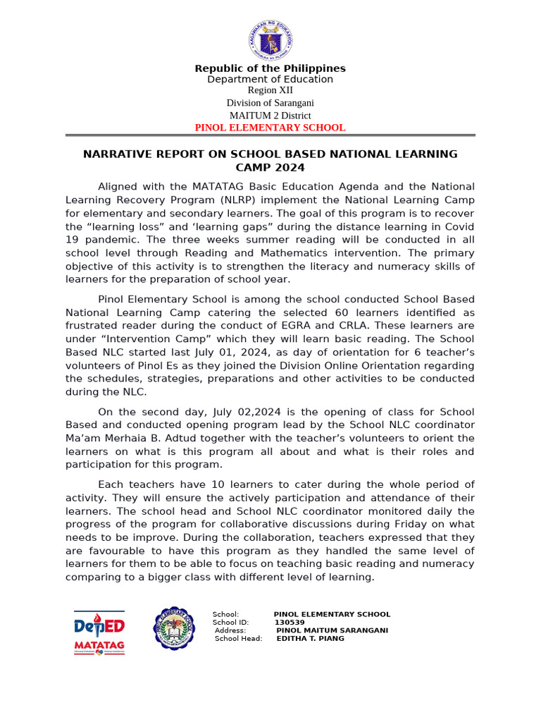 Narrative Nlc | PDF | Teachers | Literacy