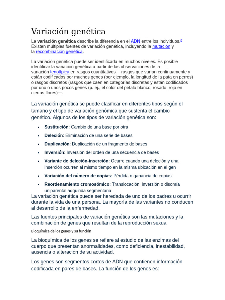 Variación genética y sus tipos | PDF | Variación genética | Gene