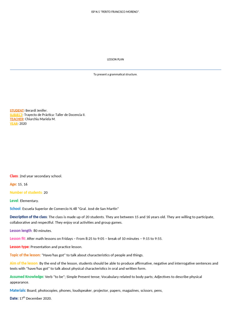 Lesson Plan. Final Exam | PDF | Linguistics | Grammar