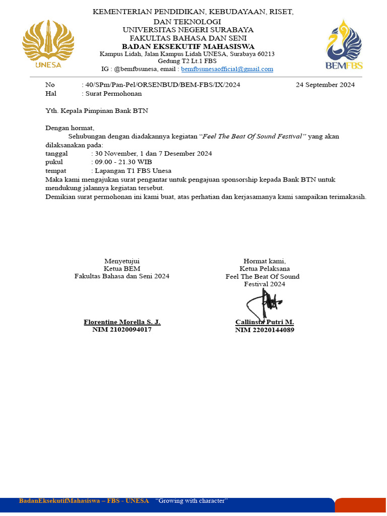 Surat Pengantar Proposal Bank BTN | PDF