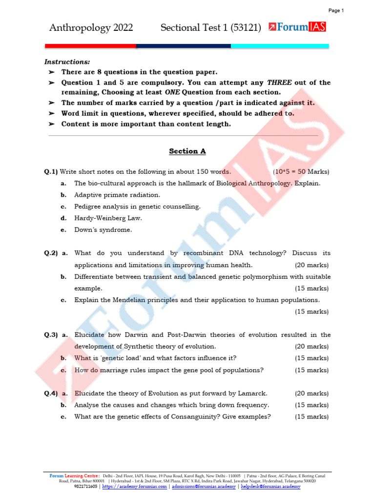 Anthropology Test for Students | PDF | Genetics | Evolution