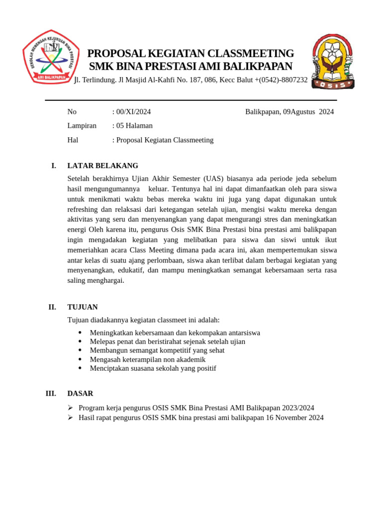 PROPOSAL KEGIATAN CLASSMEEt | PDF