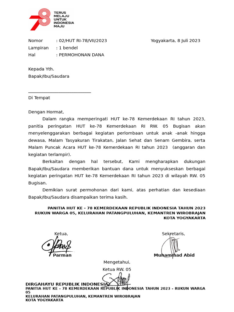 Proposal Kegiatan 17an 2023 | PDF