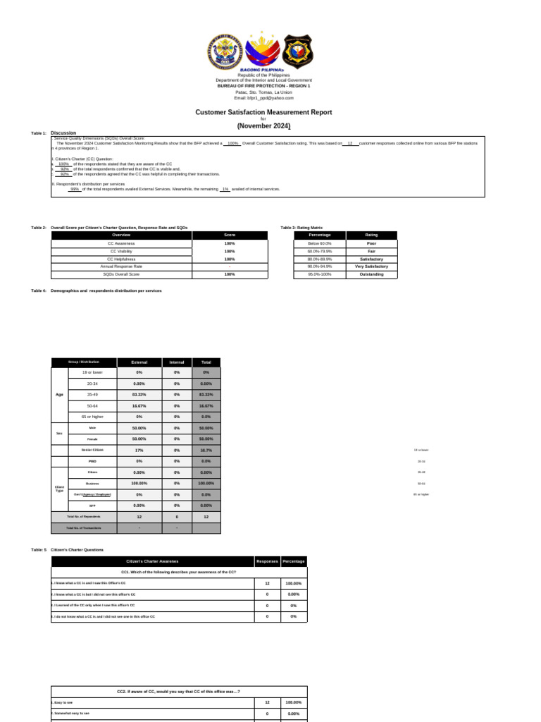 Customer Satisfactory Measurement Report - November 2024 | PDF